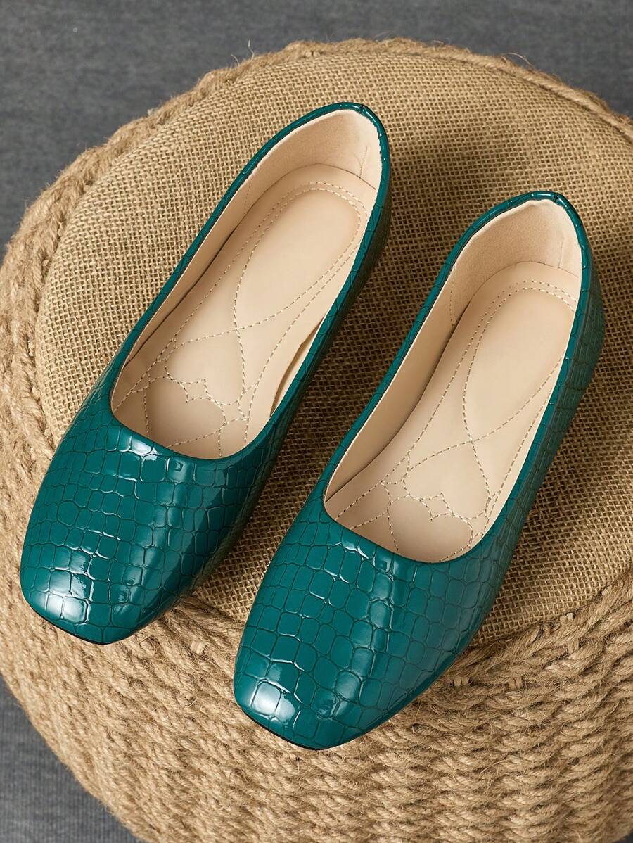 Women Square Toe Flat Casual Slip-On Shoes, Black, Suitable For ...