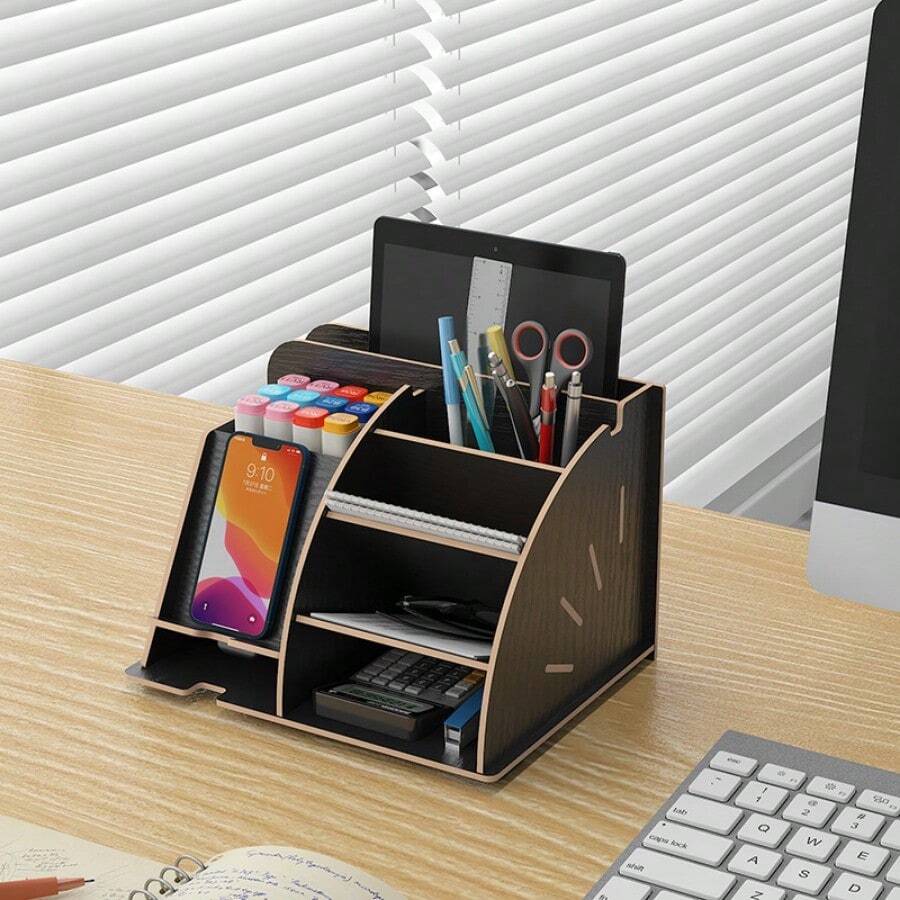 New Wooden Storage Rack Multi-Compartment Desk Organizer For Office ...