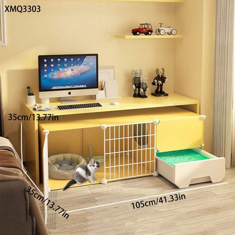 Cat Cage Indoor House With Litter Box, Luxury Semi-Enclosed Cat Nest ...