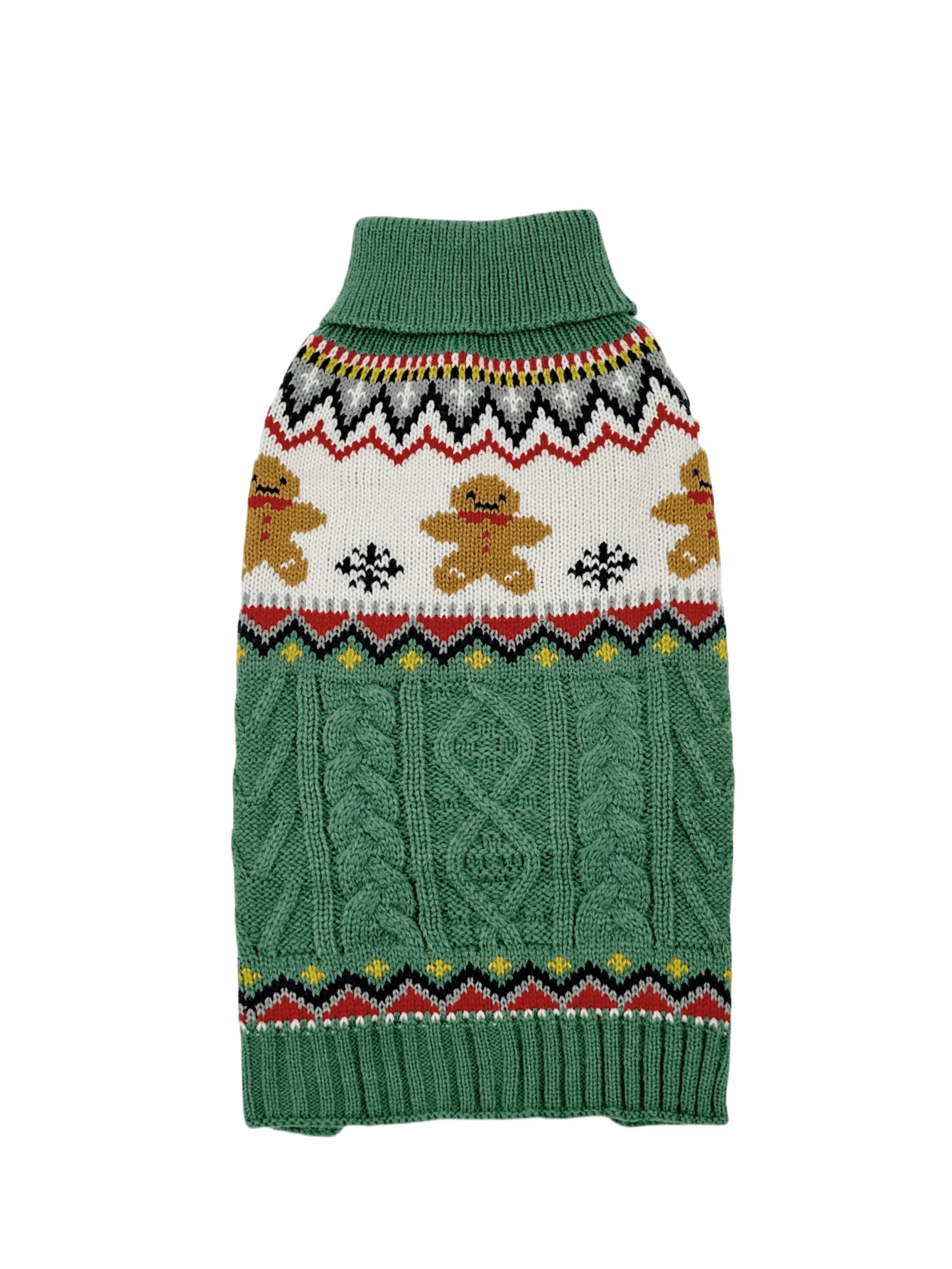 Gingerbread Man & Deer Print Christmas Pet Sweater, Red & Green, Warm ...