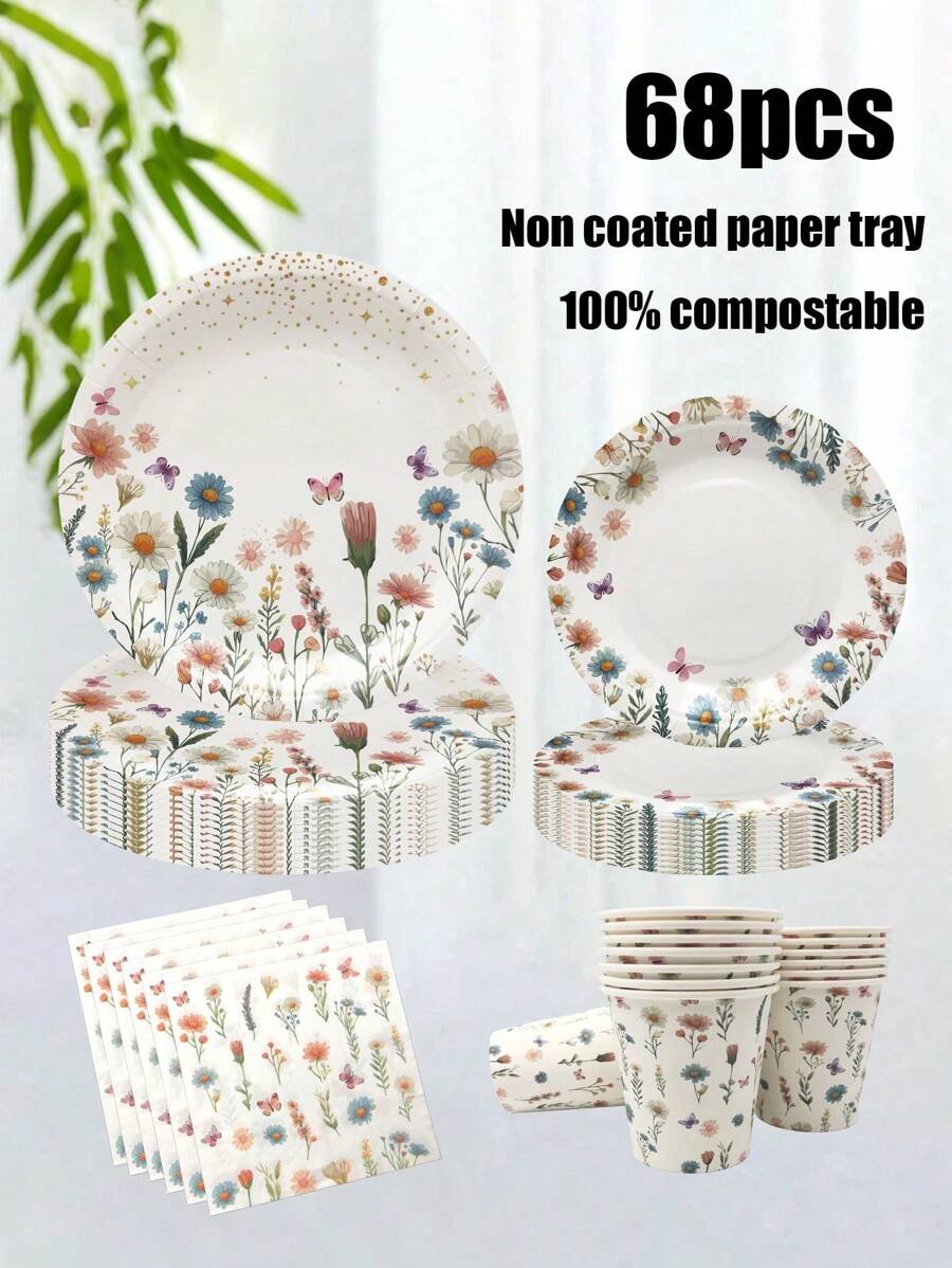 68 Piece Set,Made Of Materials, Including Disposable Paper Plates ...