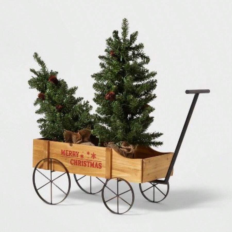 3pc LED Pre-Lit Artificial Christmas Tree Set With Wagon - Wondershop ...