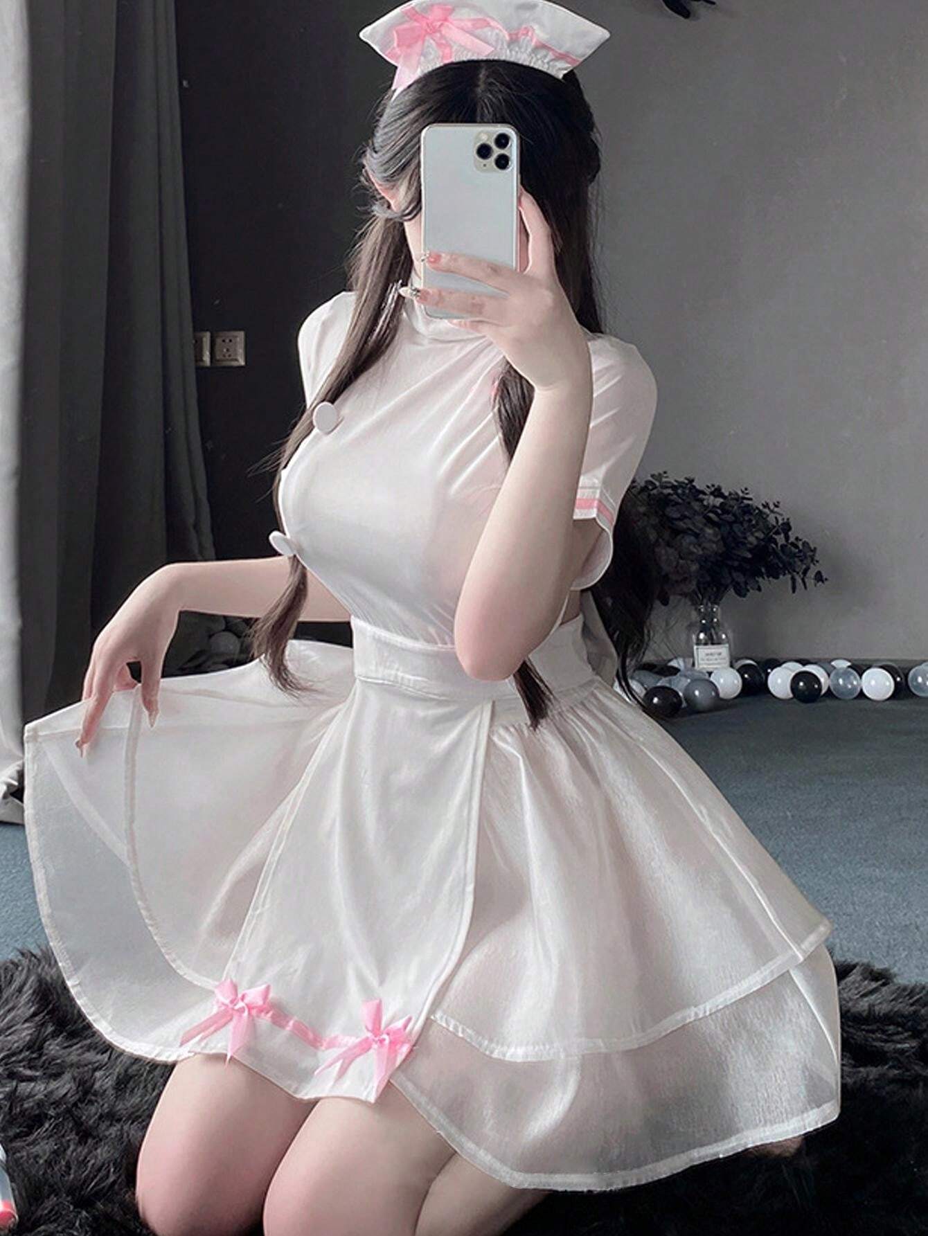 [4 Pieces Set] New Nurse Uniform Cosplay Costume Including Top, Skirt ...