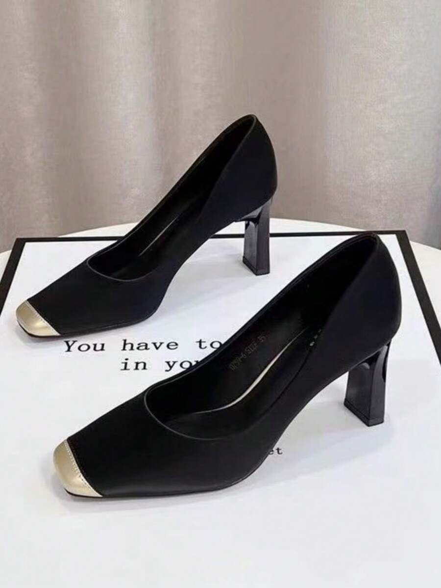 Chaussures à talon haut carré rétro, style coréen chic color block ...