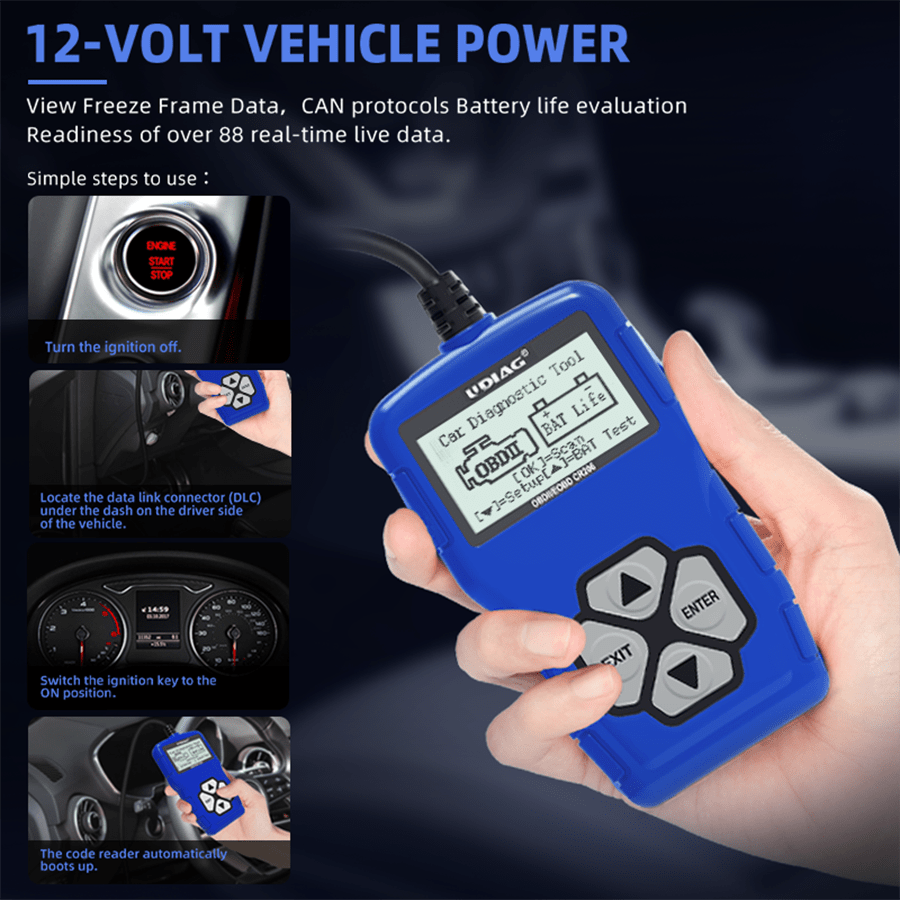 udiag UDIAG CR206 OBD2 Scanner With Battery Test,Car Scan Check Engine ...