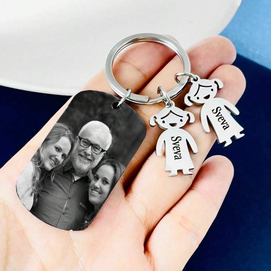 1 Pc Personalized Photo Keychain - Custom Engraved 1-3 Names, Stainless ...