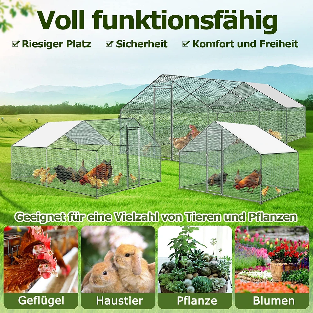 LILIIN Chicken Coop Free-Range Enclosure Chickens 3x2x2 M/ 3x4x2 M ...