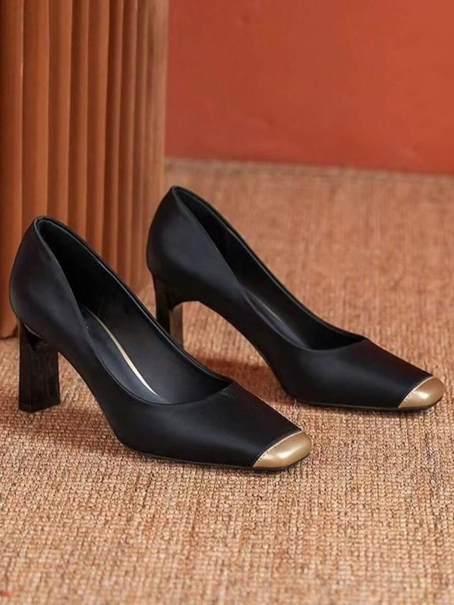 Chaussures à talon haut carré rétro, style coréen chic color block ...