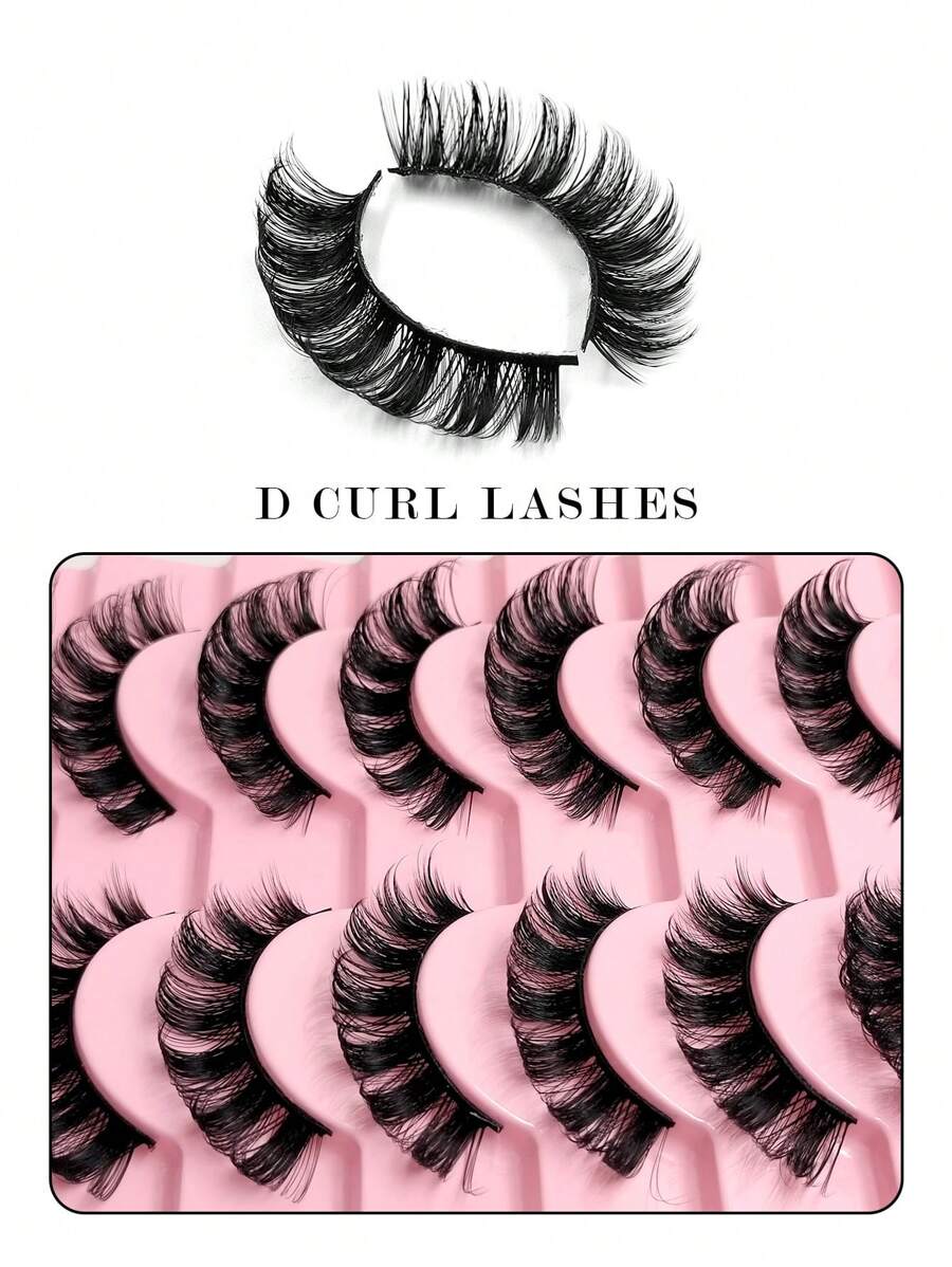 10 Pairs Natural Look Fluffy Volume Full Strip Lashes D Curl Eyelashes ...