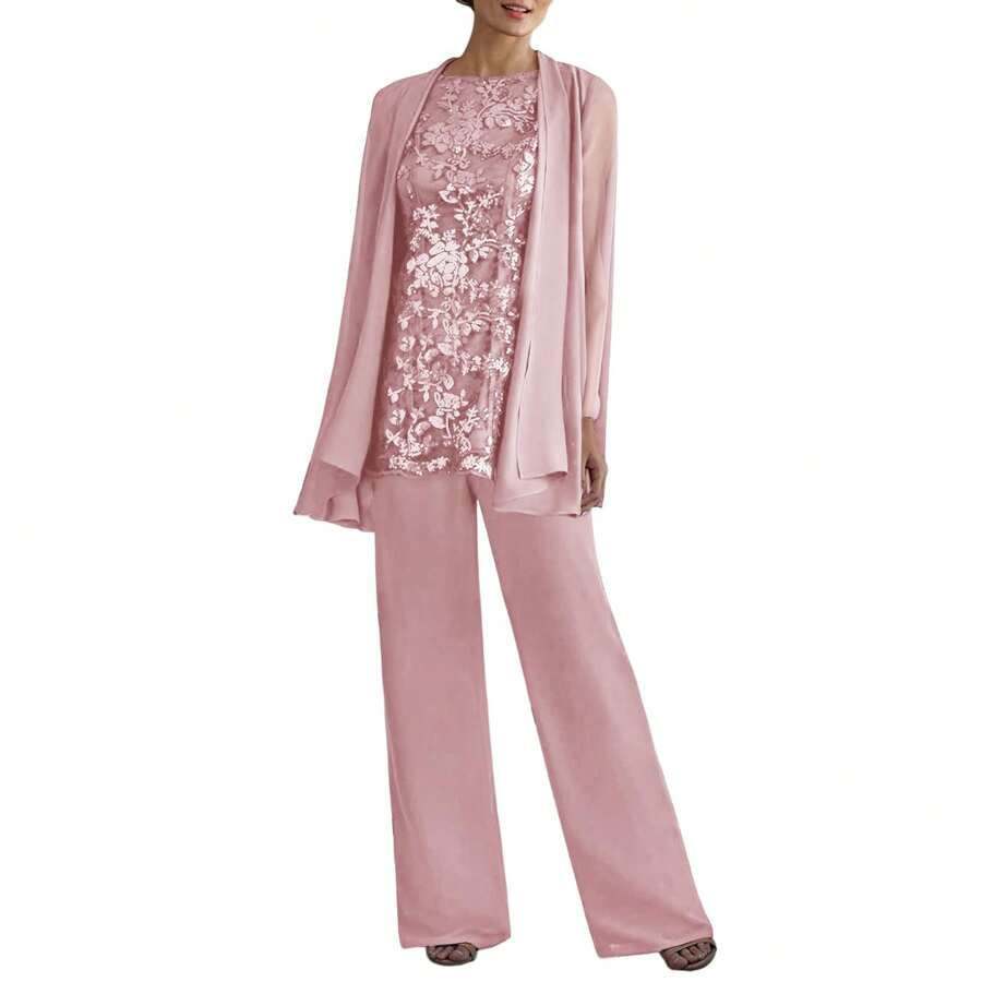 Women's 3PC Lace Pants Suits Mother Of Bride Dressy Elegant Sets ...