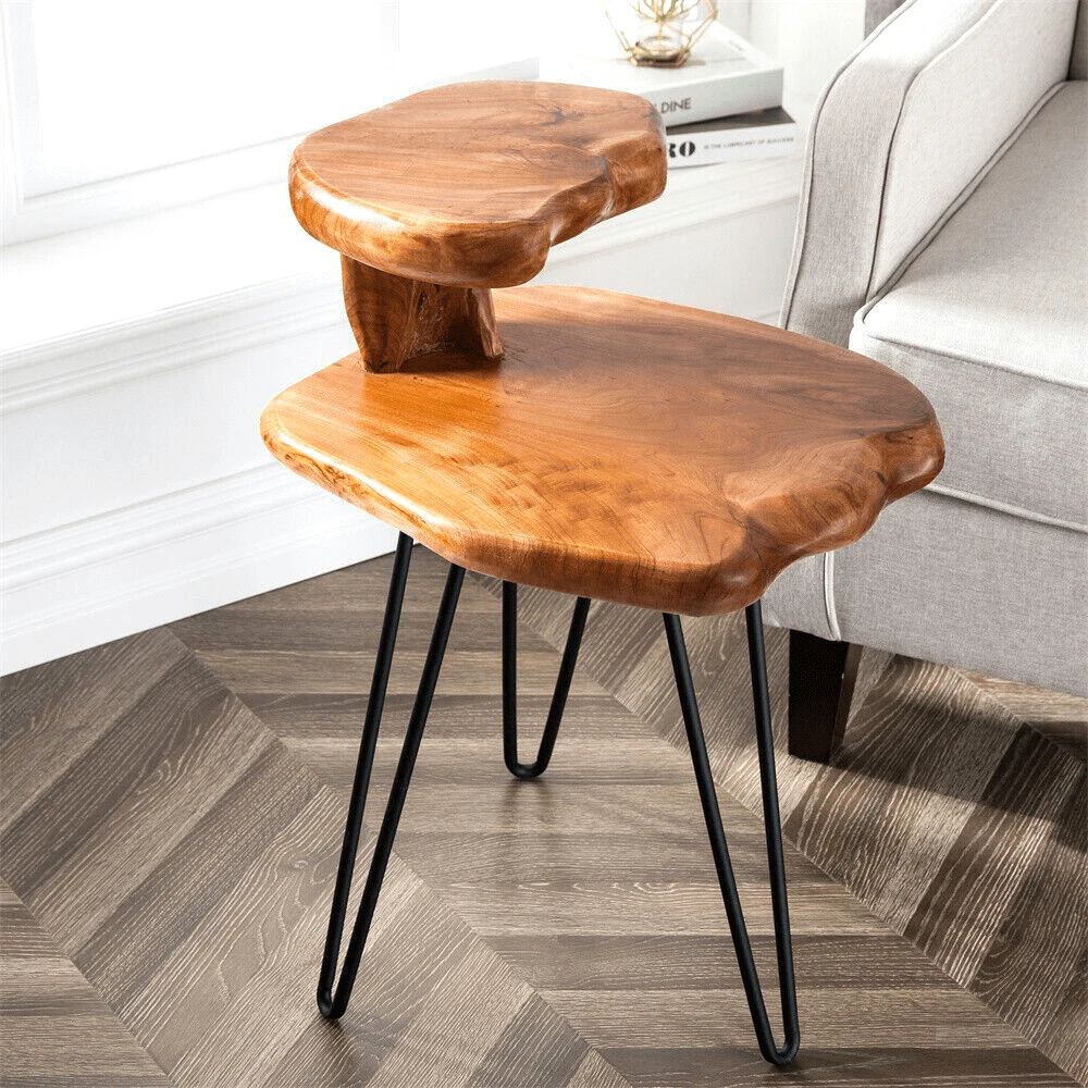GREENAGE Cedar Root 2 Tier End Table, Rustic Live Edge Coffee Table ...