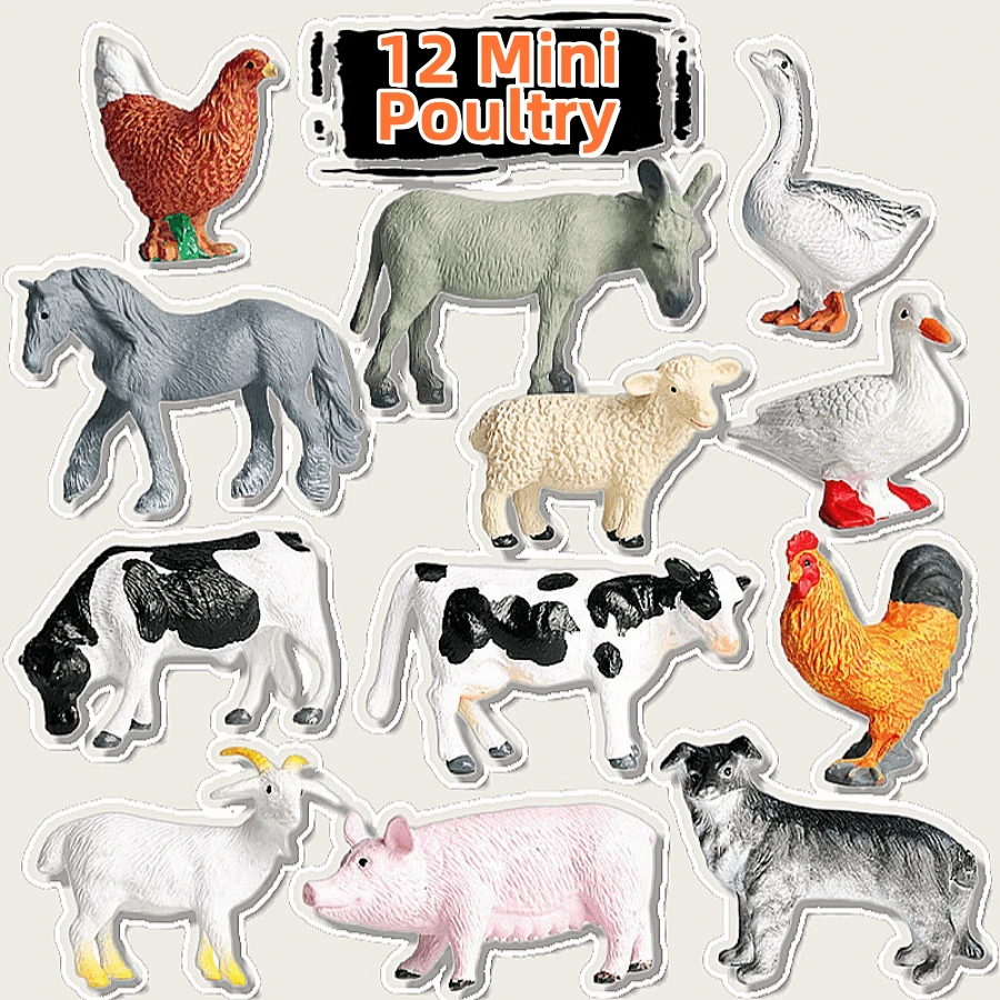 12pcs/Set Realistic Solid Forest Wild Poultry & Marine Animal Miniature ...