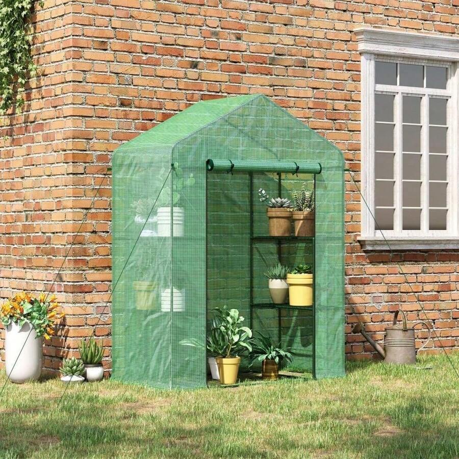 Outsunny 5' X 2.5' X 6.5' Mini Walk-In Greenhouse Kit, Portable Green ...
