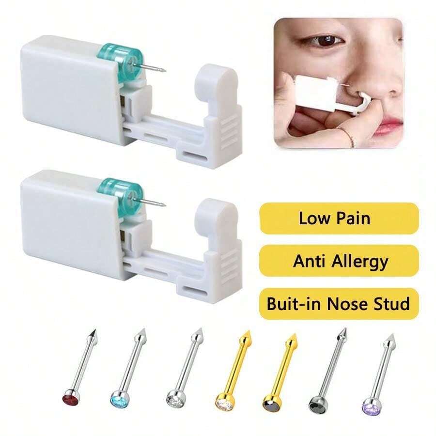 6PCS Disposable Nose Piercing Gun With Nose Studs-Safety Nose Piercing ...