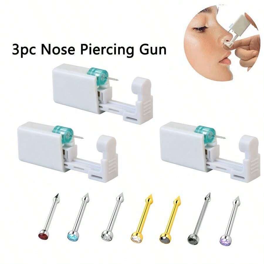 1/3/6pcs Disposable Nose Piercing Gun With Nose Studs-Safety Nose ...
