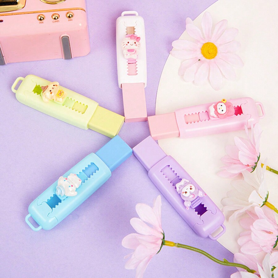 5PcSanrio Push-And-Pull Eraser With Various Cartoon Shapes For Students ...