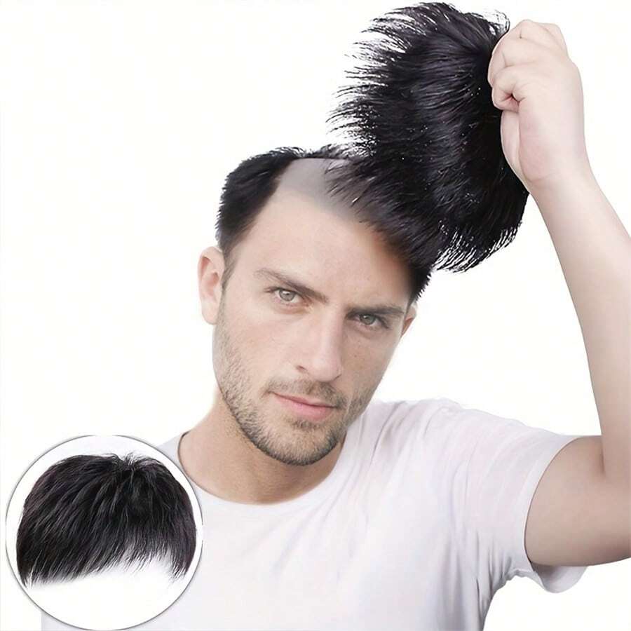 Men's Black Synthetic Hair Topper - Baldness Solution, Easy Clip-On, 4 ...