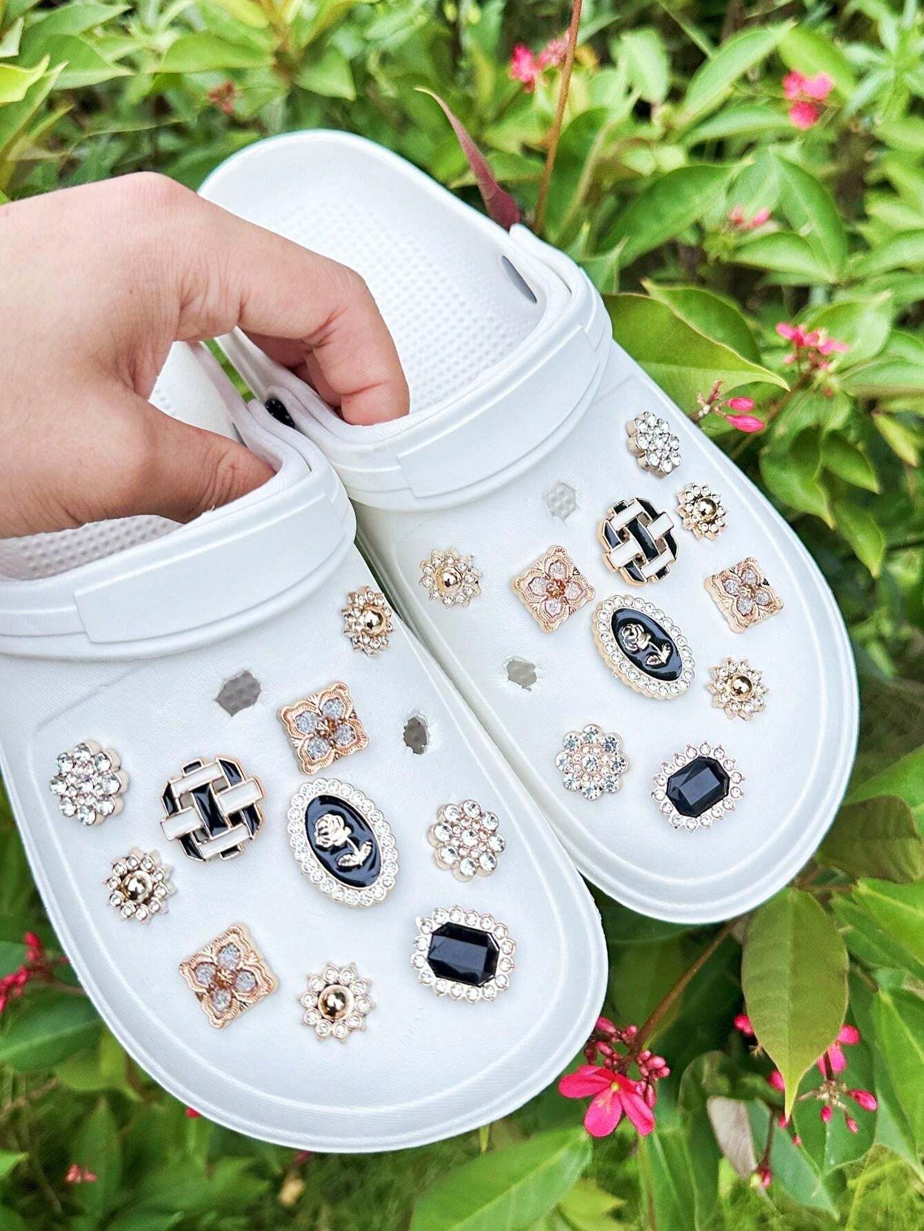 20pcs Rose Flower Black Gold Color Shoe Decorations, Suitable For Beach ...