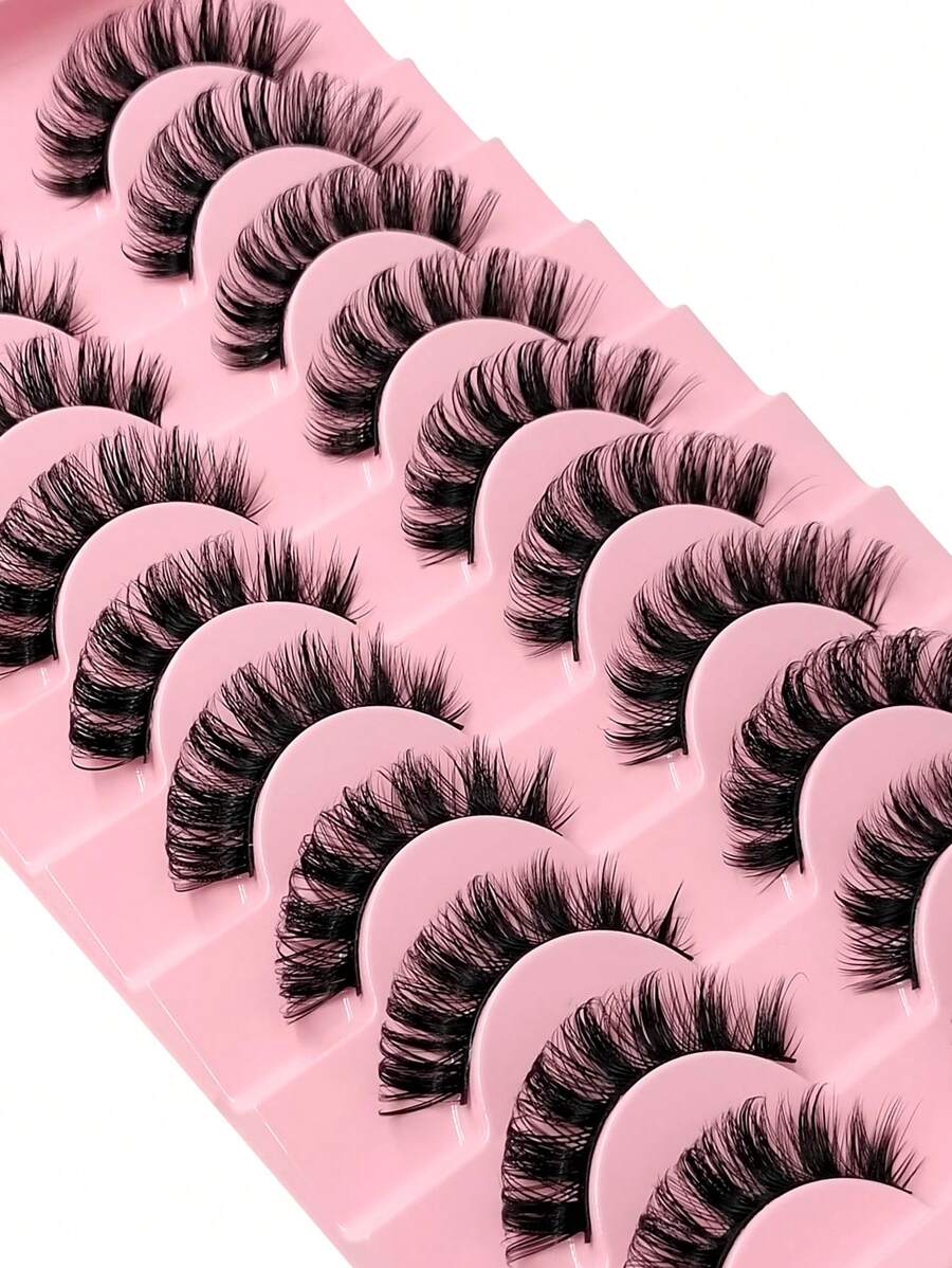 10 Pairs Natural Look Fluffy Volume Full Strip Lashes D Curl Eyelashes ...