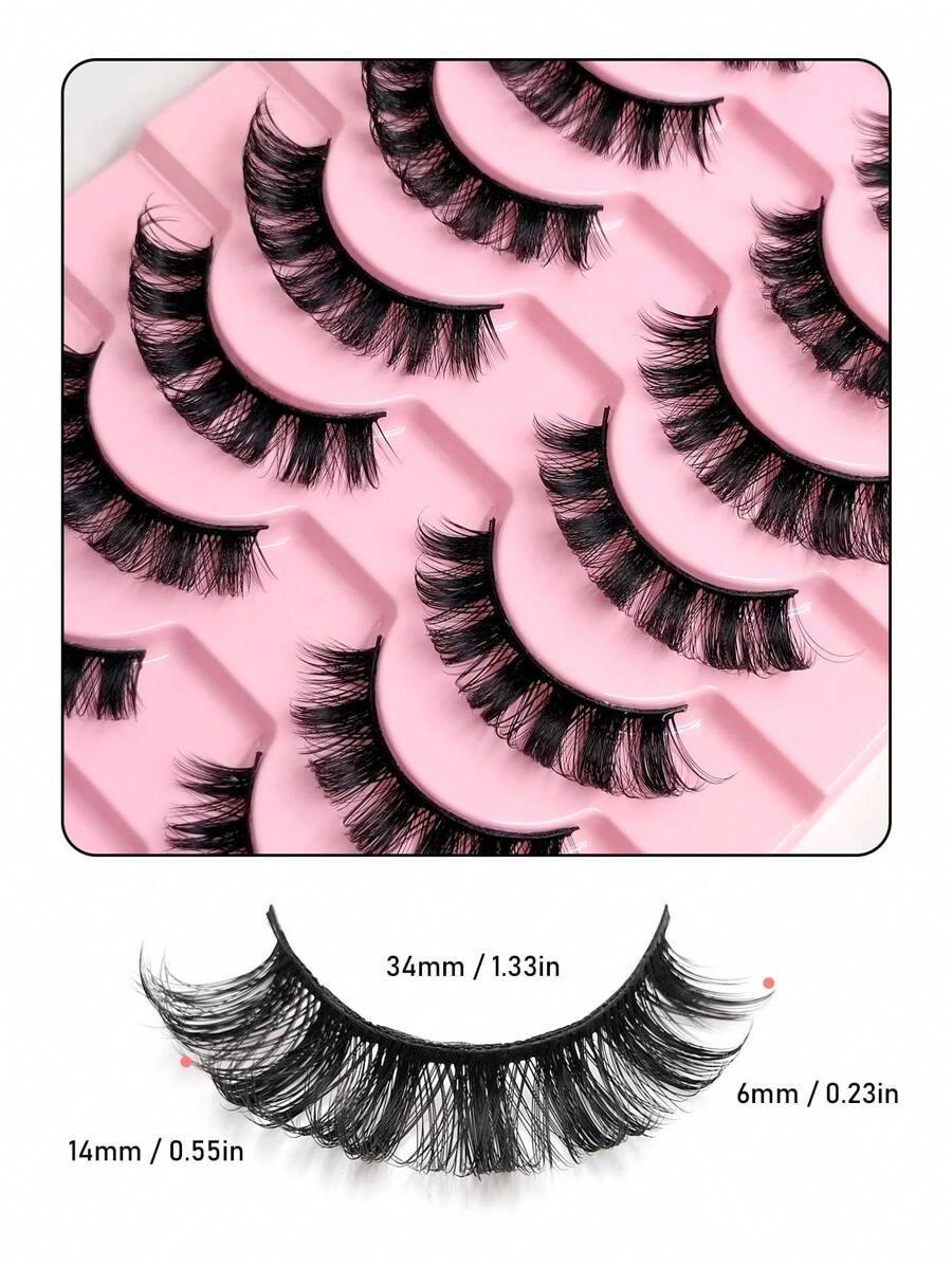 10 Pairs Natural Look Fluffy Volume Full Strip Lashes D Curl Eyelashes ...