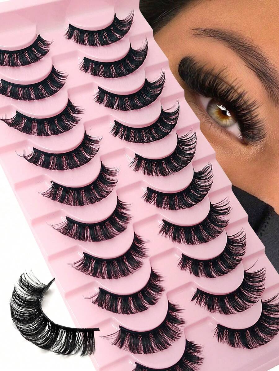 10 Pairs Natural Look Fluffy Volume Full Strip Lashes D Curl Eyelashes ...