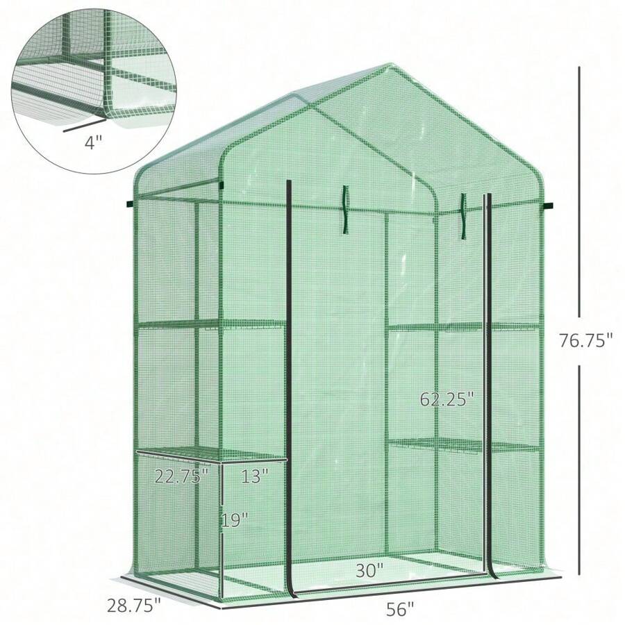 Outsunny 5' X 2.5' X 6.5' Mini Walk-In Greenhouse Kit, Portable Green ...
