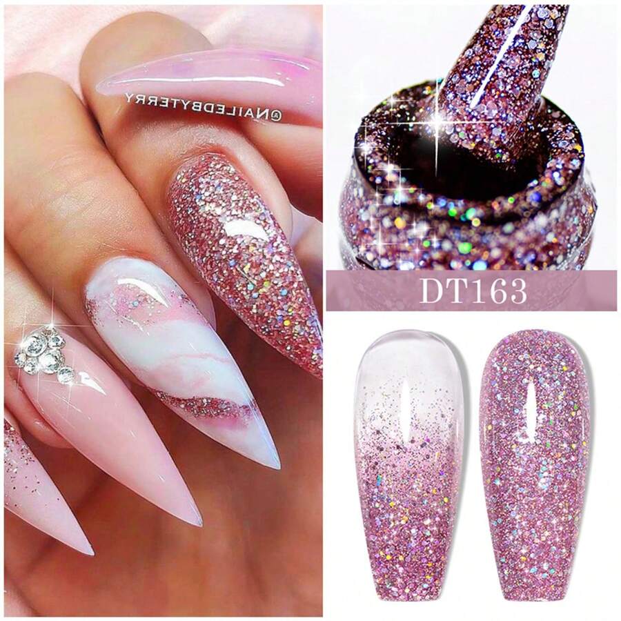 6PCS/Set 7ml Gel Nail Polish Set Mixed Pink Glitter Color Nail Gel Kits ...