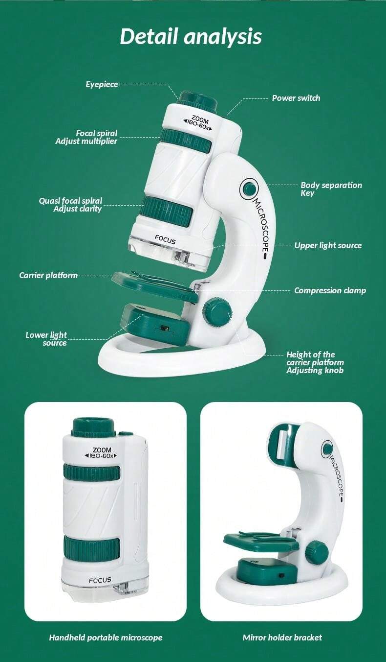 180X Magnification Compound Student Microscope Kit With LED Light ...