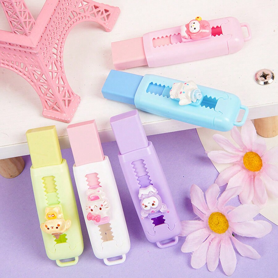 5PcSanrio Push-And-Pull Eraser With Various Cartoon Shapes For Students ...