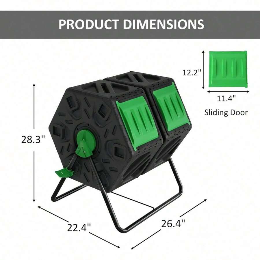 Dual Chamber Tumbling Composter, 2-17.2 Gallon Outdoor Rotating Compost ...