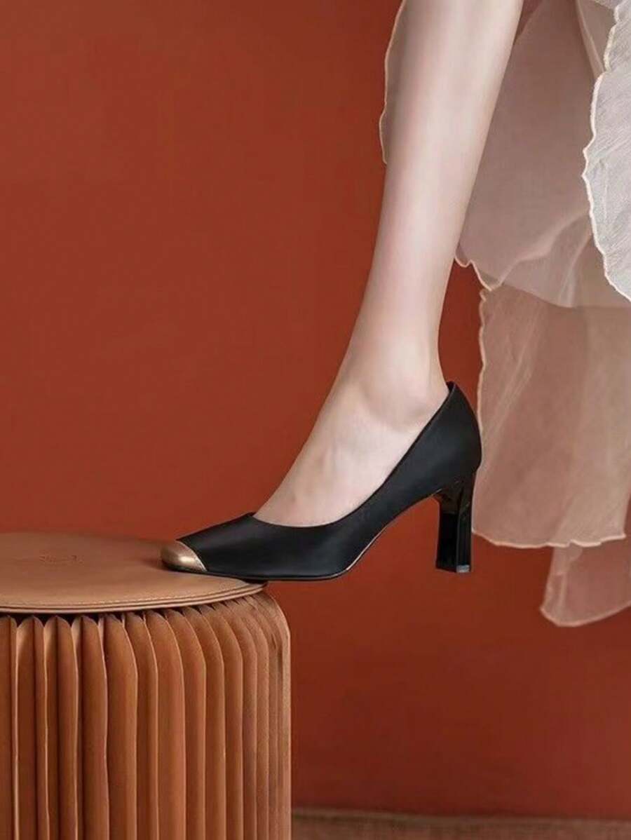 Chaussures à talon haut carré rétro, style coréen chic color block ...