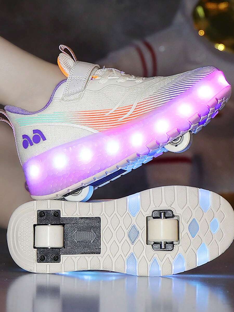 Chargeable LED Light Up Roller Shoes With 4 Wheels, Switch 10 Different ...