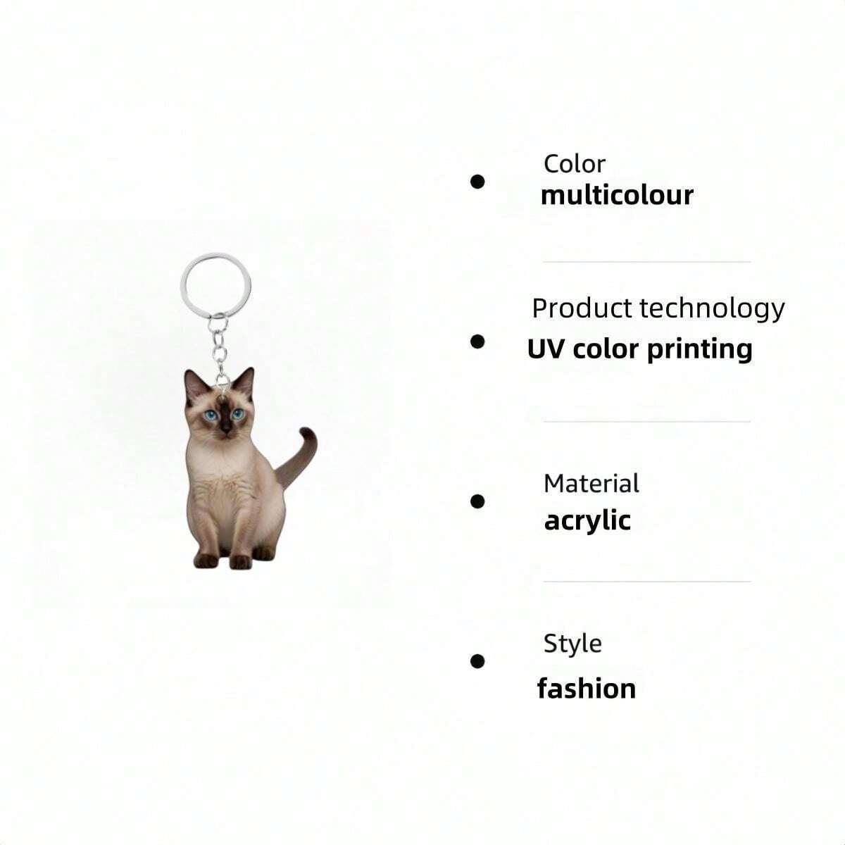 4pcs/1pc Siamese Cat Keychain, 2D Acrylic Cat Hanging Decoration ...