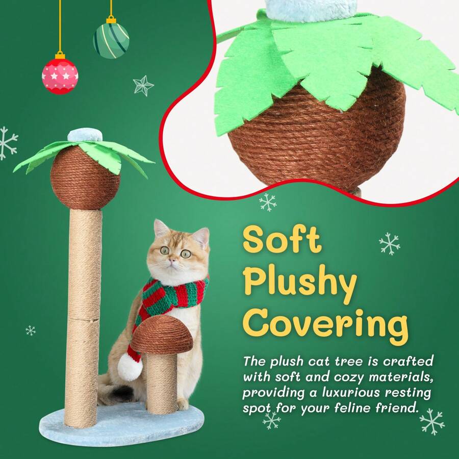 27.5in Coconut Palm Tree Cat Scratching Post, Cute Cat Scratcher With ...