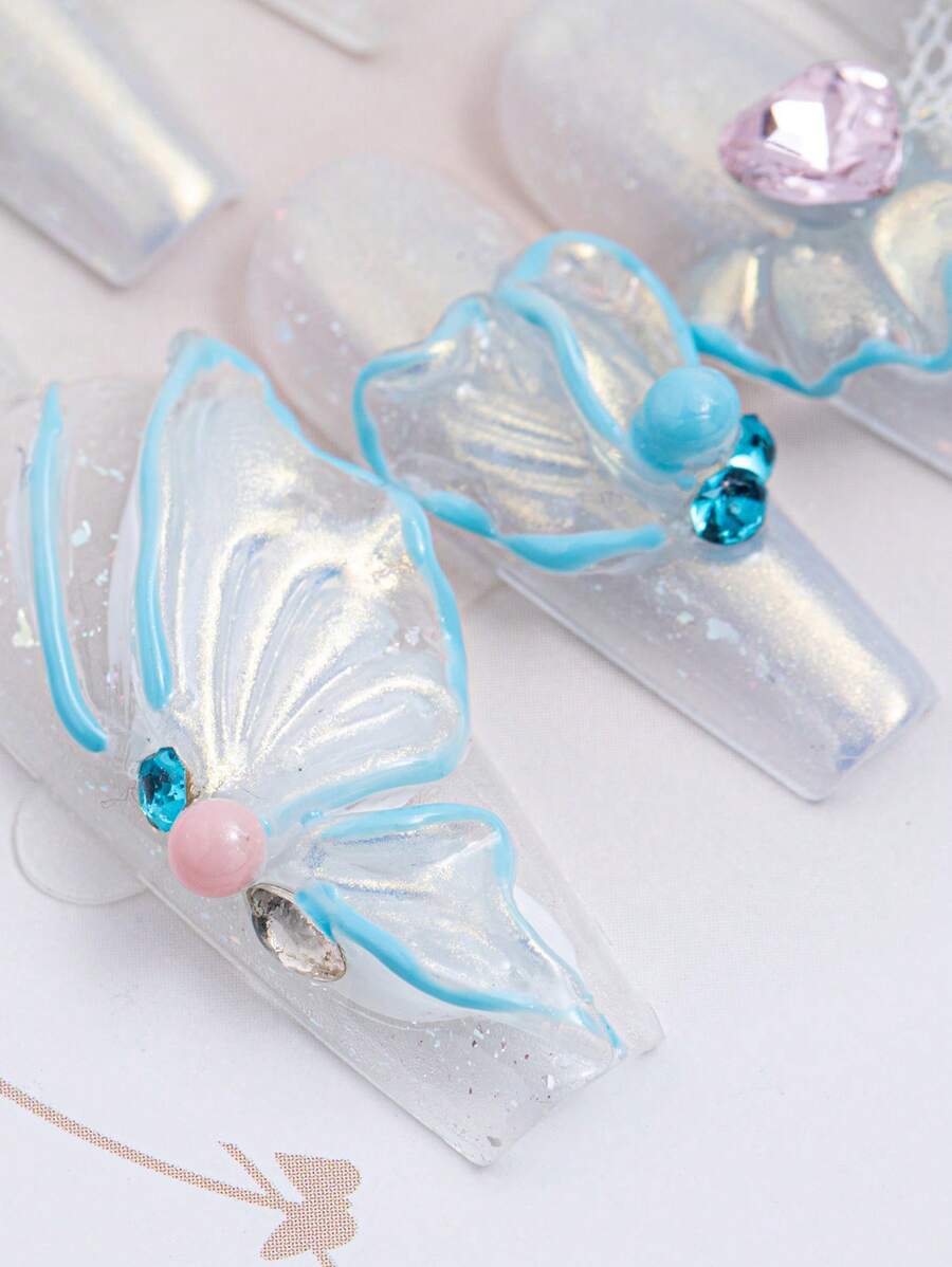 10 Ins Wind Pure Handmade New Wear Nails, Blue Rain Butterfly Handmade ...