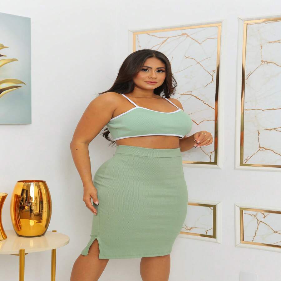 Sun Skirt Set New Model Plus Cropped Top With Padded Cup, New Model ...