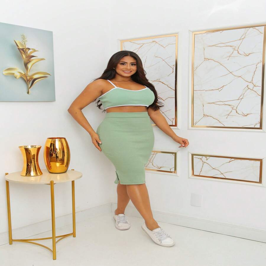 Sun Skirt Set New Model Plus Cropped Top With Padded Cup, New Model ...