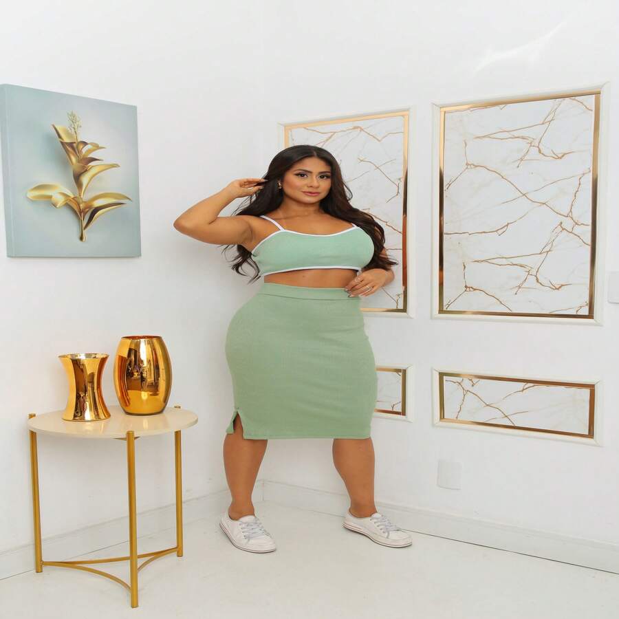 Sun Skirt Set New Model Plus Cropped Top With Padded Cup, New Model ...