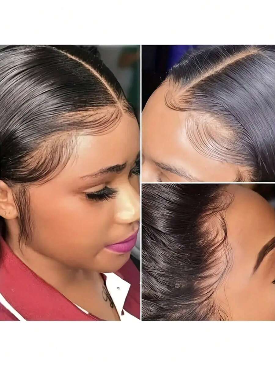 Perruque de cheveux humains à ligne de démarcation droite sans colle de 16 pouces, 13 x 4 ...