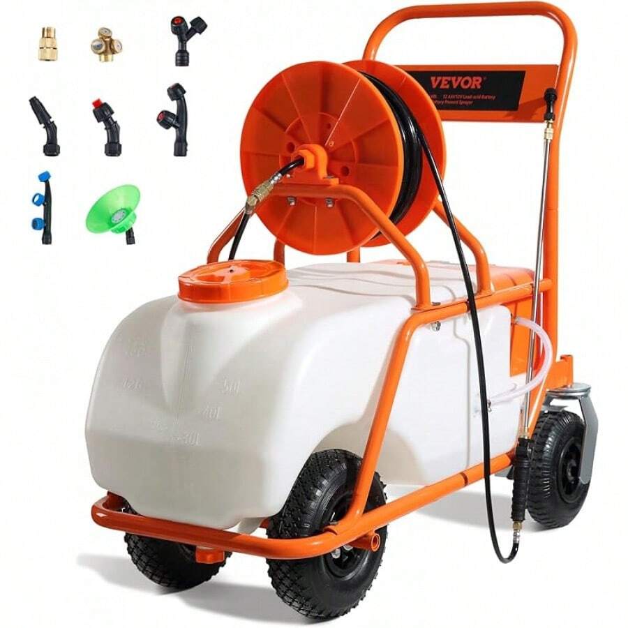 4 Gallon Battery Powered Backpack Sprayer With Wheeled Cart, Adjustable ...