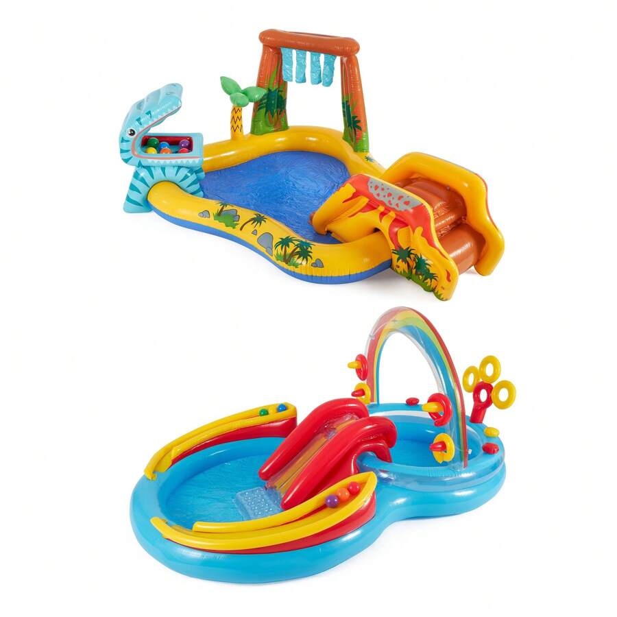 Intex 8ft X 6.25ft X 43in Dinosaur Play Pool & Inflatable Rainbow Play ...