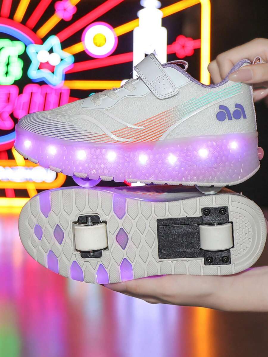 Chargeable LED Light Up Roller Shoes With 4 Wheels, Switch 10 Different ...