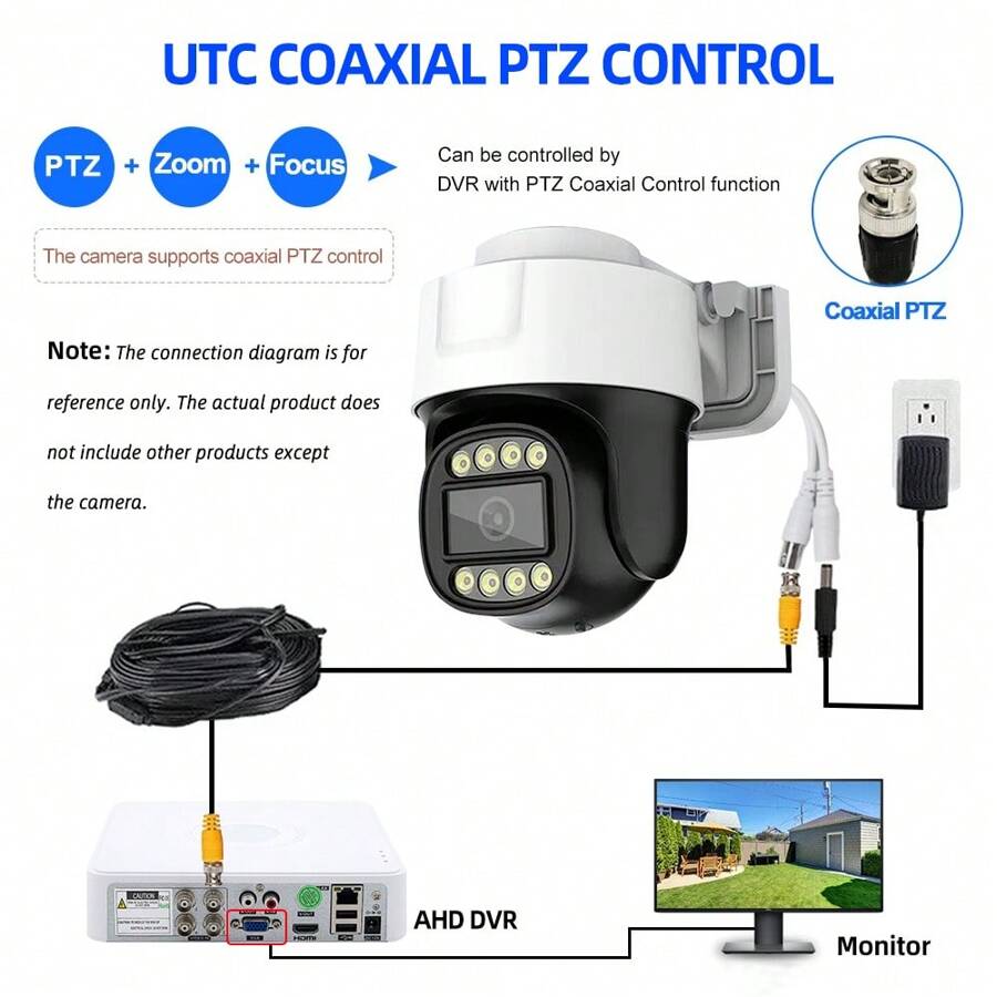 CCTV 1080P AHD PTZ Camera Full Color Night Vision UTC Coaxial BNC Audio ...