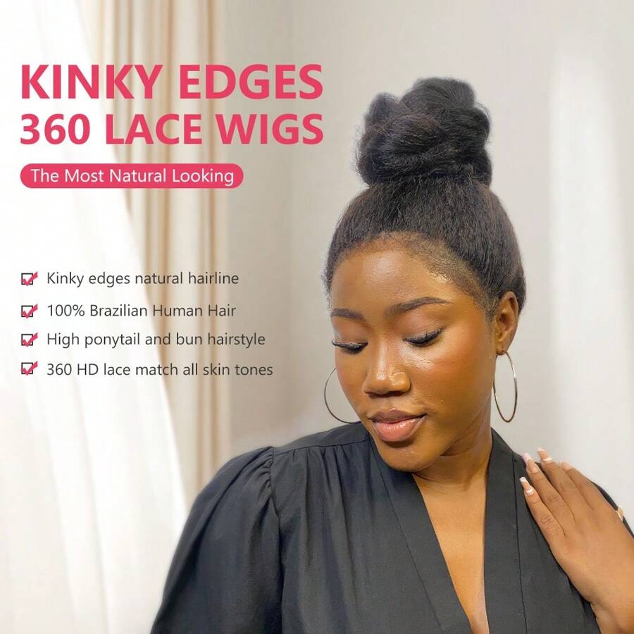 Smilegirl 4C Edges Hairline 360 HD Lace Front Wig Kinky Straight 100% ...