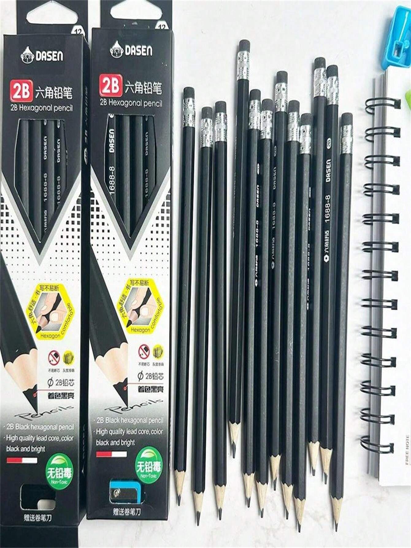 1 pieza 12 lápices negros 2B con borrador y 1 sacapuntas ...