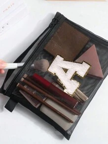 1PC Black Mesh Bag, Large Capacity With White Name Initials, Towel ...