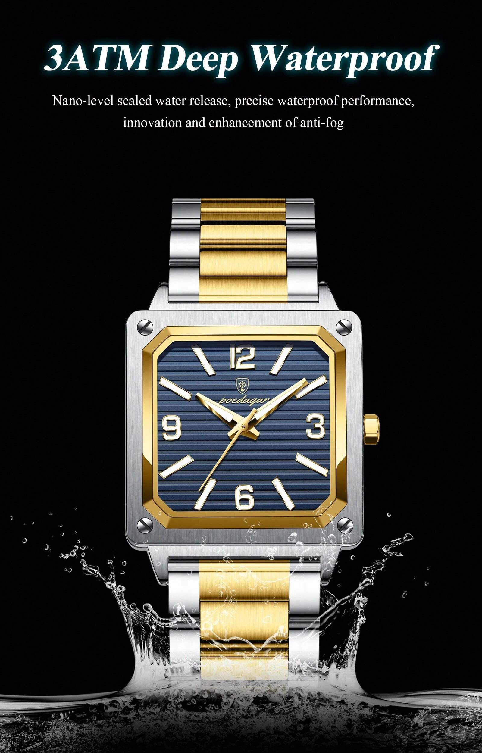 POEDAGAR Luxury Military Man Wristwatch Square Quartz Men Watch Waterproof Luminous Stainless ...