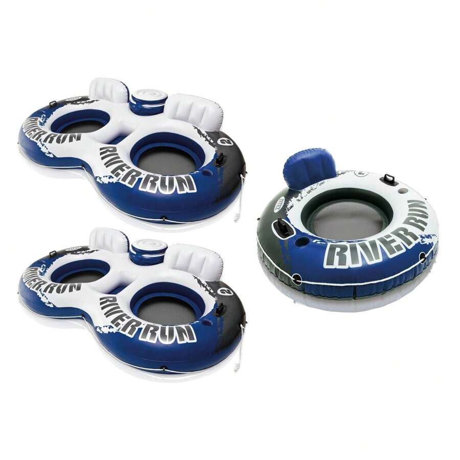 River Run 2 Inflatable Floating Lounge, 2 Pack & River Run 1 Inflatable ...