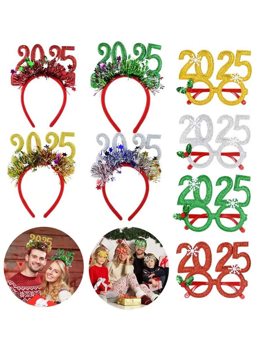 2025 New Year Eve Party Decoration Headband Glasses Frame Photo Props ...