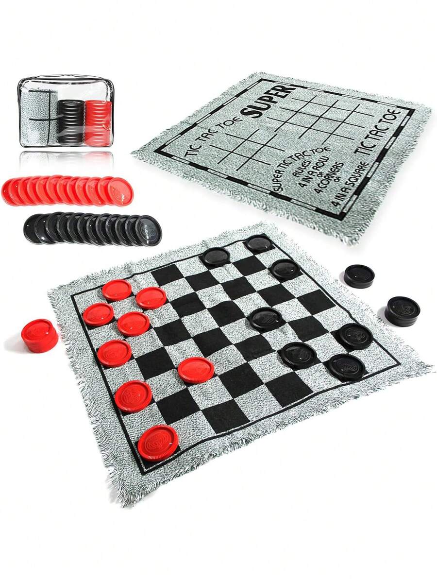 1 Set Giant 3-In-1 Checkers And Tic-Tac-Toe Game Set, With Double-Sided ...